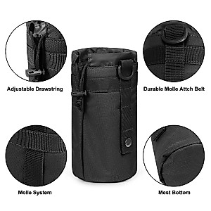 Gogoku 3-Pack Combo Molle Pouch Water Bottle Pouch Holder with Detachable Flag Patch & 5 D-Ring Clip Tactical Molle Pouches Compact Utility EDC Waist Bag Pack Black