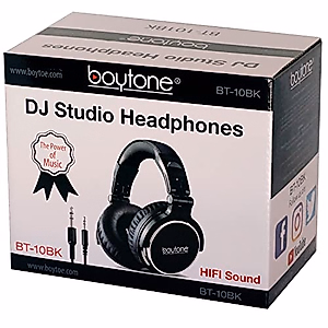 Boytone BT-10BK Wired Over Ear Headphones Hi-Res Studio Monitor & Mixing DJ Stereo Headsets with 50mm Drivers and 1/4 to 3.5mm Audio Jack, Foldable for Computer Recording Phone Guitar Laptop – Black