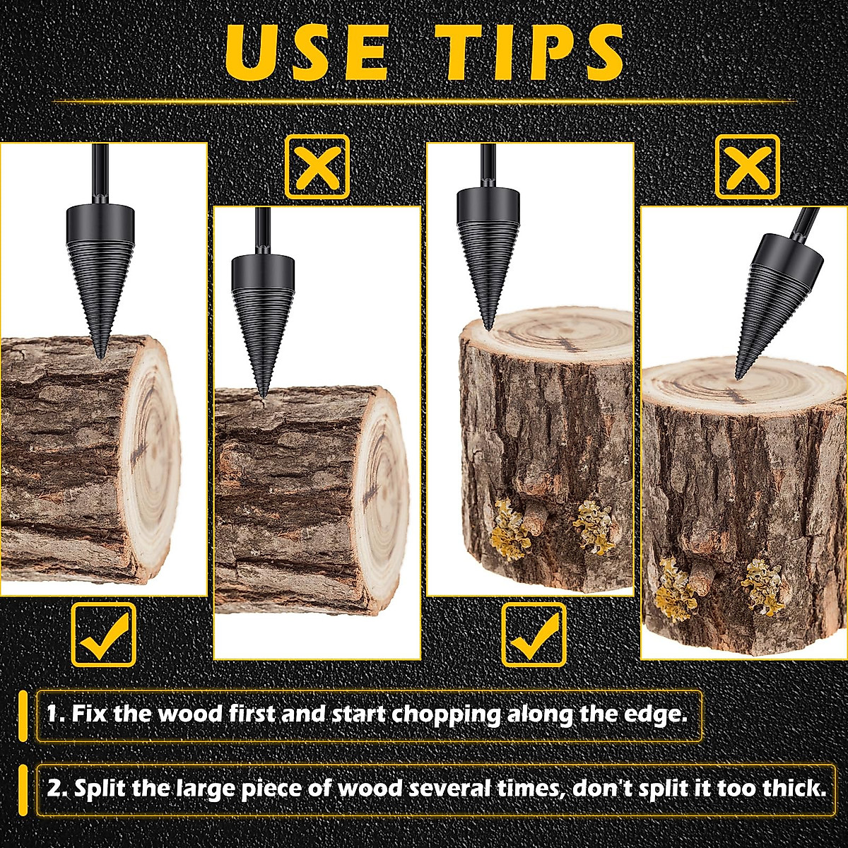 5 Pcs Firewood Log Splitter Drill Bit, Removable Wood Splitter Drill Bits, Screw Cones Kindling Splitter, Heavy Duty Wood Splitting Drill Bit for Hand Drill Stick Hex, Round, Square (32 MM, 42 MM)