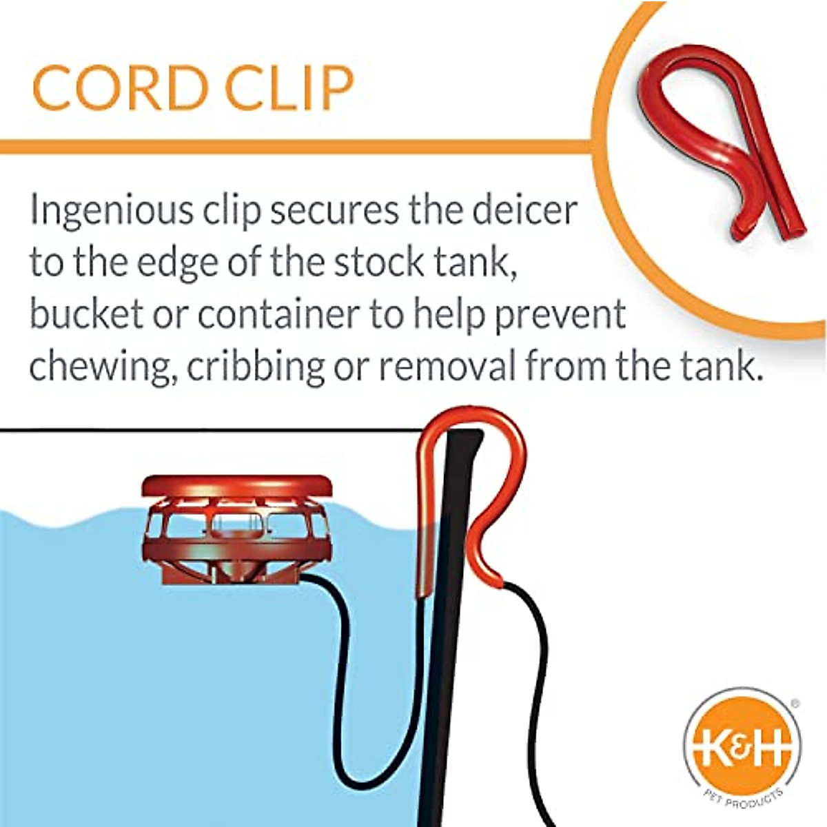 K&H Pet Products Ultimate Stock Tank Deicer w/ Cord Clip Red 750 Watts