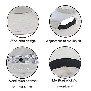 Womens Ponytail Sun Hat Outdoor UV Protection Foldable Mesh Bucket Hats Wide Brim Summer Beach Fishing Cap Pure Beige