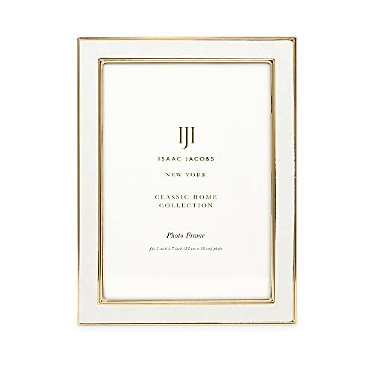 Isaac Jacobs 5x7 White Leather with Gold Metal (Vertical & Horizontal) Picture Frame, Suede Border w/Black Fabric Easel, Wall-Mountable, Made For Tabletop, Photo Gallery (5x7, White W/Gold)