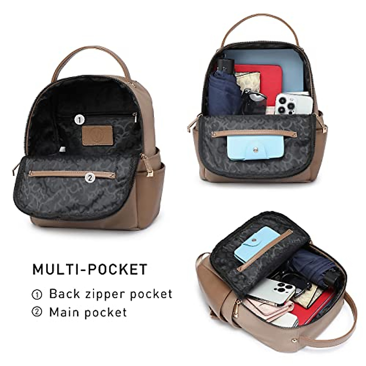 MKP Mini Backpack Purse for Girls Women Multi Pockets Water Resistant Small Fashion Rucksack Daypack College School Bag