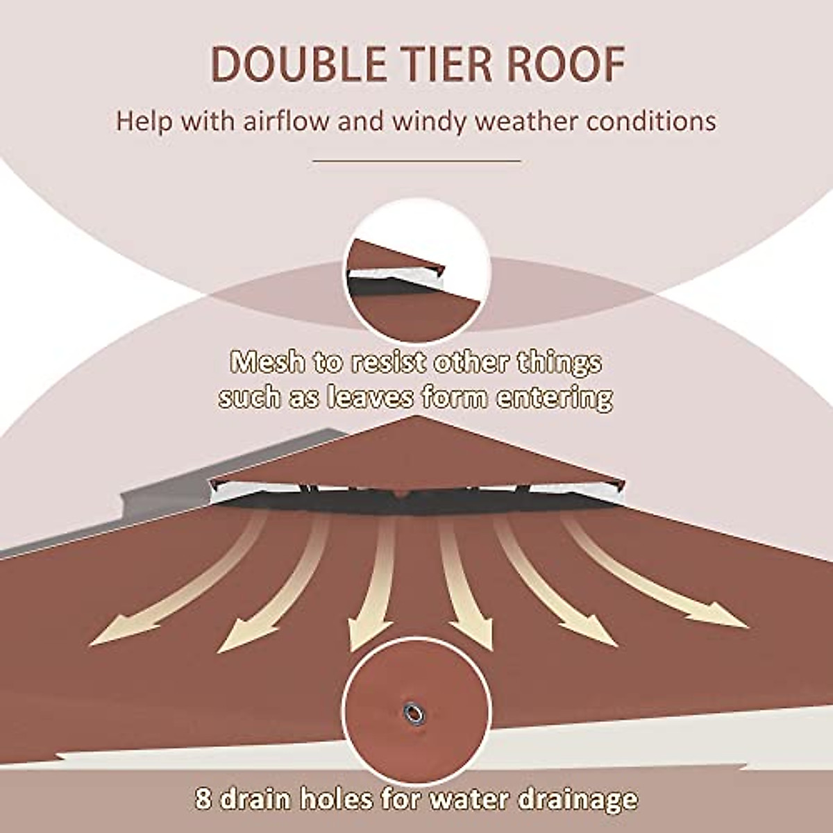 Outsunny 9.8' x 9.8' Gazebo Replacement Canopy, Gazebo Top Cover with Double Vented Roof for Garden Patio Outdoor (TOP ONLY), Coffee