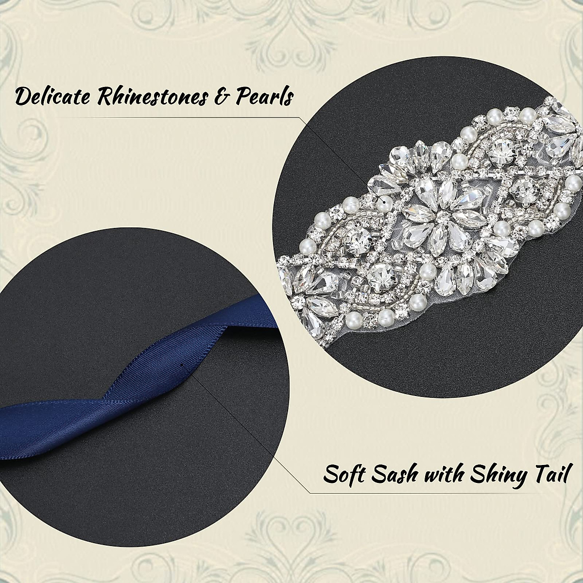 WHIPPY Bridal Belt Rhinestone Wedding Belts for Bride Dress Women Crystal Sash Waistband for Wedding Evening Gown Blue