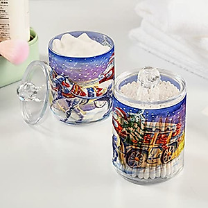 Kigai 4PCS Santa Claus Wagon Qtip Holder Dispenser with Lids - 14 oz Bathroom Storage Organizer Set, Clear Apothecary Jars Food Storage Containers, for Tea, Coffee, Cotton Ball, Floss