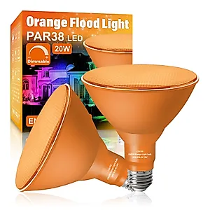LOXYEE PAR38 Flood Orange Light Bulb,2 Pack-Dimmable,E26 Base Orange Flood Light Outoor(20W Replace to 200W),Orange Light Bulb for Outside,Halleween,Orange Decor,Christmas,Holiday Lighting.