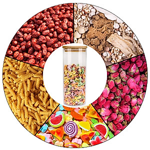 UrSpeedtekLive Glass Storage Jars with Airtight Bamboo Lids, Set of 5 Food Storage Jars with Wood Lids, Glass Kitchen Canisters, Clear Container for Coffee, Dry Goods, Cookie, Candy, Tea, Pasta