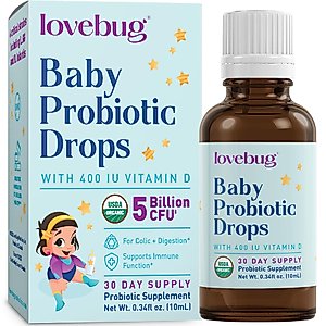 Lovebug Award Winning USDA Organic Probiotic for Infants & Babies | Helps with Colic, Reflux, Diarrhea, Constipation & Gas | Multi-Strain 5 Billion CFU | Liquid Drops | Ages 0-24 Months