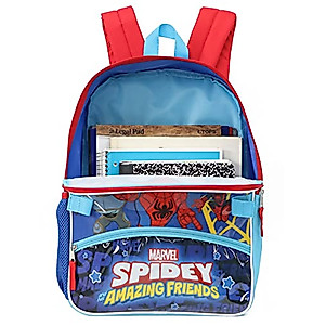 Marvel 16'' Full Size Spidey and His Amazing Friends Backpack Lunchbox Set Bookbag School Set, Blue/Red