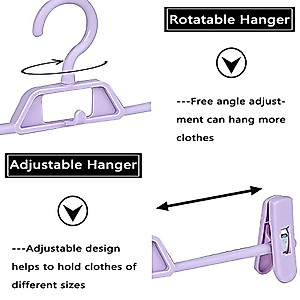 Pant Hangers with Clips, 10pcs Skirt Hangers, Multifunctional Space Saving Adjustable Clips Home Non- Slip Plastic Pants Hangers, Closet Organizer for Pants Jeans Trousers Skirts (Purple)