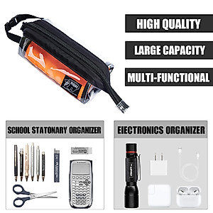 Rough Enough Clear Pencil Case Pen Pouch Bag with Zipper Portable Handle for Teen Boys Girls Adults School Office Stationary Art Supplies College Waterproof Black