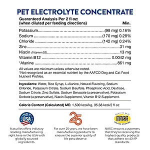 NaturVet Pet Electrolyte Concentrate for Dogs and Cats, 16 oz Liquid Concentrate, Made in The USA with Globally Source Ingredients