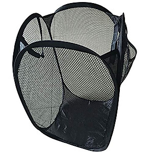 DOITOOL Dirty Clothes Basket Laundry Mesh Basket Wash Net Basket with Durable Handles Toy Clothes Tidy Storage Hamper for Home Bedroom Bathroom Black Laundry Basket