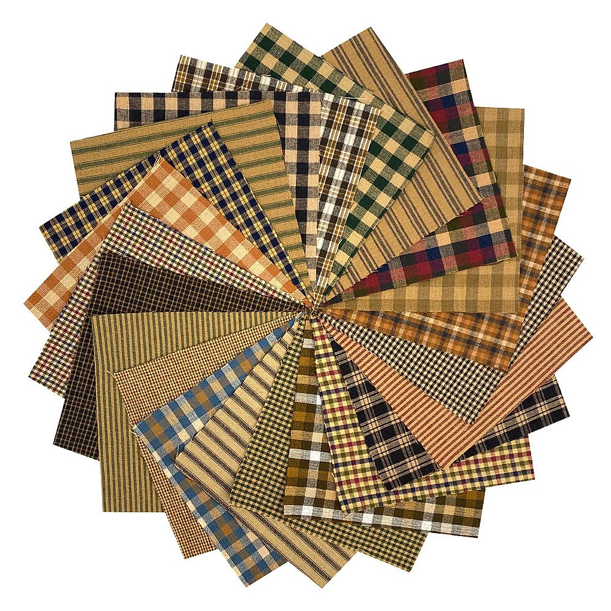 40 Primitive Charm Pack, 6 inch Precut Cotton Homespun Fabric Squares by JCS