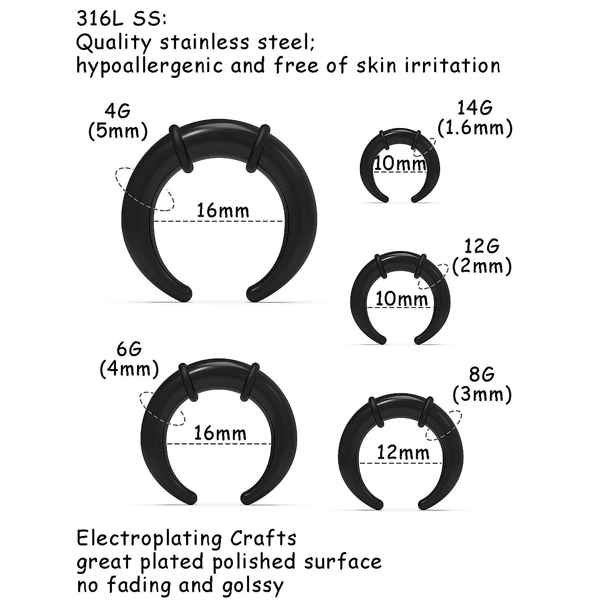 Tvalccoy Septum Stretching Kit 14g 12g 14 10g 8g 6g 4g 14 12 Gauge Big Nose Piercing Rings Stretched Jewelry for Women Men Acrylic Pincher Taper Surgical Steel Horseshoe Internally Threaded