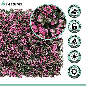 SunnyRoyal Artificial Boxwood Panels Topiary Hedge Plant UV Protected Privacy Ivy Screen Faux Greenery Wall Décor Outdoor Indoor Use Backyard Garden Decoration 20" x 20" Carnea Pink 30 Pieces