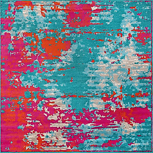 Unique Loom Azalea Collection Area Rug - Kyushu (7' 10" Square, Turquoise/ Light Blue)