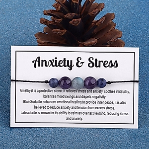 Natural Beads Stone Yoga Beads Bracelet Bangle,Charm Chakras Crystal Healing Stone Bracelets with Wish Card,Stress Relief Adjustable Bracelet Gifts for Women Mens