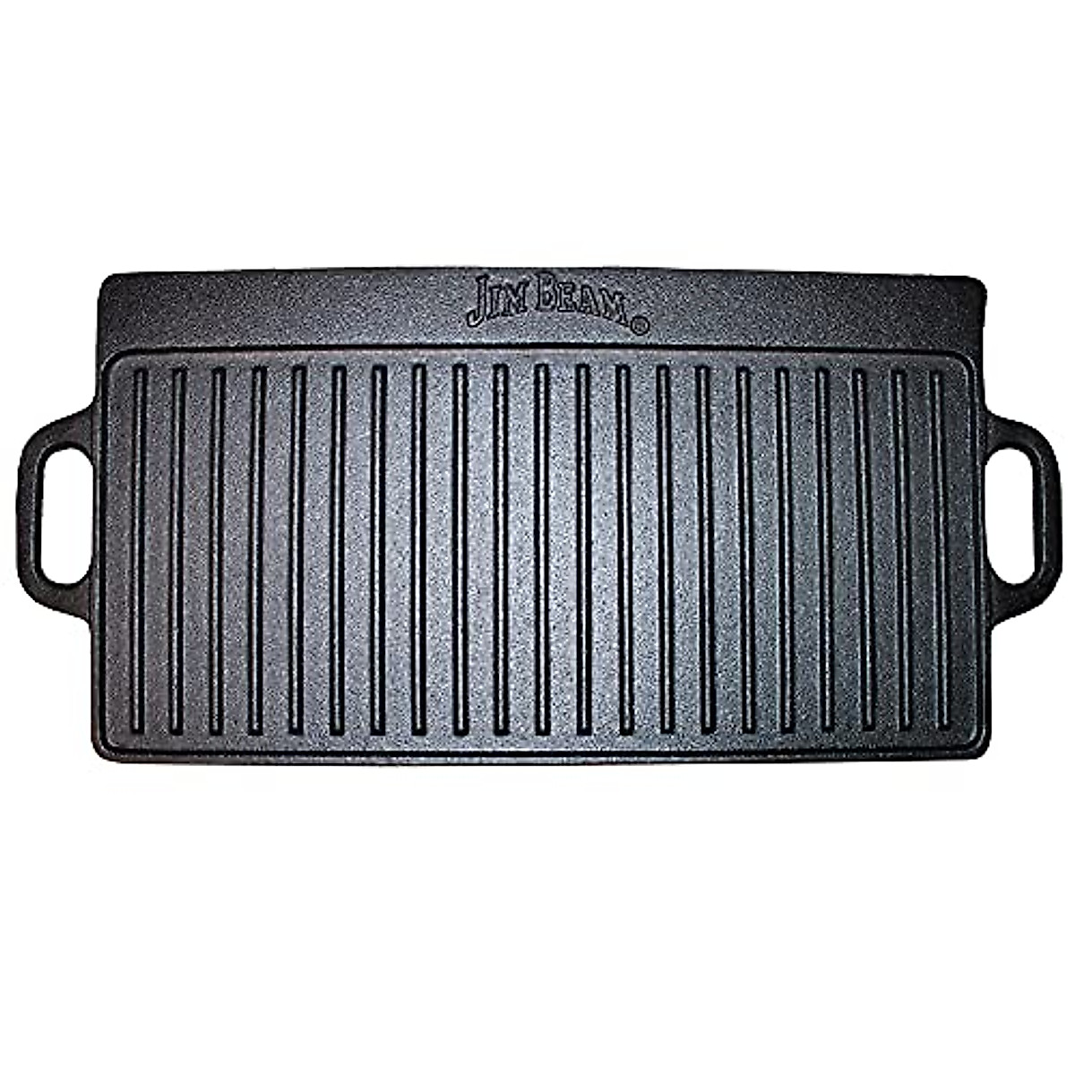 Jim Beam Skillet Pre Seasoned Heavy Duty Construction Double Sided Cast Iron Griddle Pan with Superior Heat Retention, 20"x1"x9", Large, Black,BBQ168