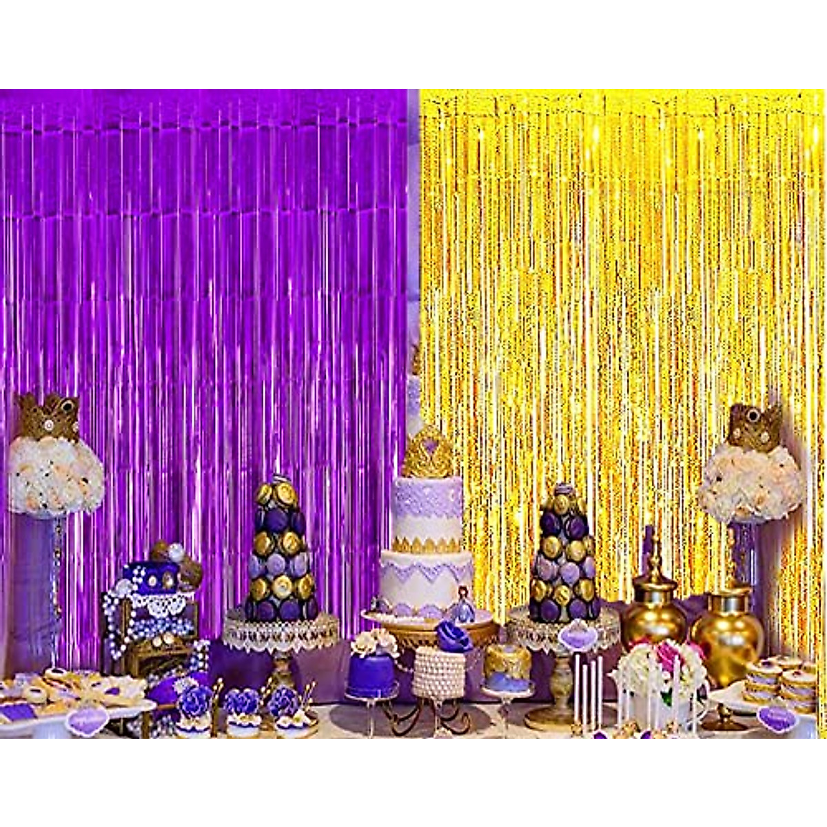 Graduation Party Decorations Purple Gold 2023/Purple Graduation Decorations 2023/Purple Gold Birthday Decorations for Women/ISU Foil Fringe Curtains Backdrop Sparkle Metallic Foil Curtains