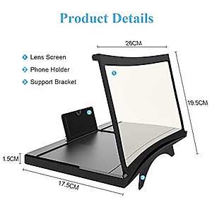 12" Curve Screen Magnifier –3D HD Mobile Phone Magnifier Projector Screen for Movies, Videos, and Gaming–Foldable Phone Stand with Screen Amplifier–Supports All Smartphones (Black)