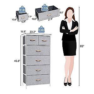 Crestlive Products Vertical Dresser Storage Tower - Sturdy Steel Frame, Wood Top, Easy Pull Fabric Bins, Wood Handles - Organizer Unit for Bedroom, Hallway, Entryway, Closets - 6 Drawers (Light Grey)