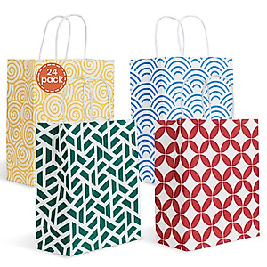 Parmedu Assorted Color Paper Bag Set: 24pcs Gift Bags with Handles in Optimal Size 8.5 * 3.9 * 10.2 Inches, Thickened Take-out Bags for Christmas, Festivals, Birthdays, Parties, Weddings etc.
