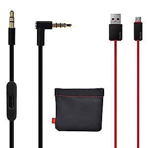 Original Replacement AUX Audio Cable Cord for Beats by Dre Headphones Solo/Studio/Pro/Wireless/Mixr with MIC Black(Discontinued by Manufacturer)+Replacement Charger Cable for Beats by Dr Dre and Pill