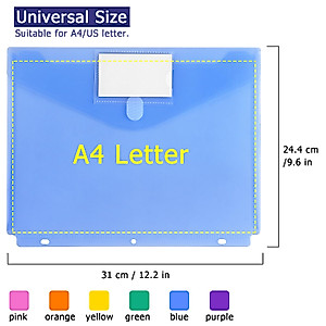 Tamaki 6 Pack 3 Ring Binder Pocket Clear Pouch, Letter Size, Snap Button Binder Folders Organizer with Label for School Supplies