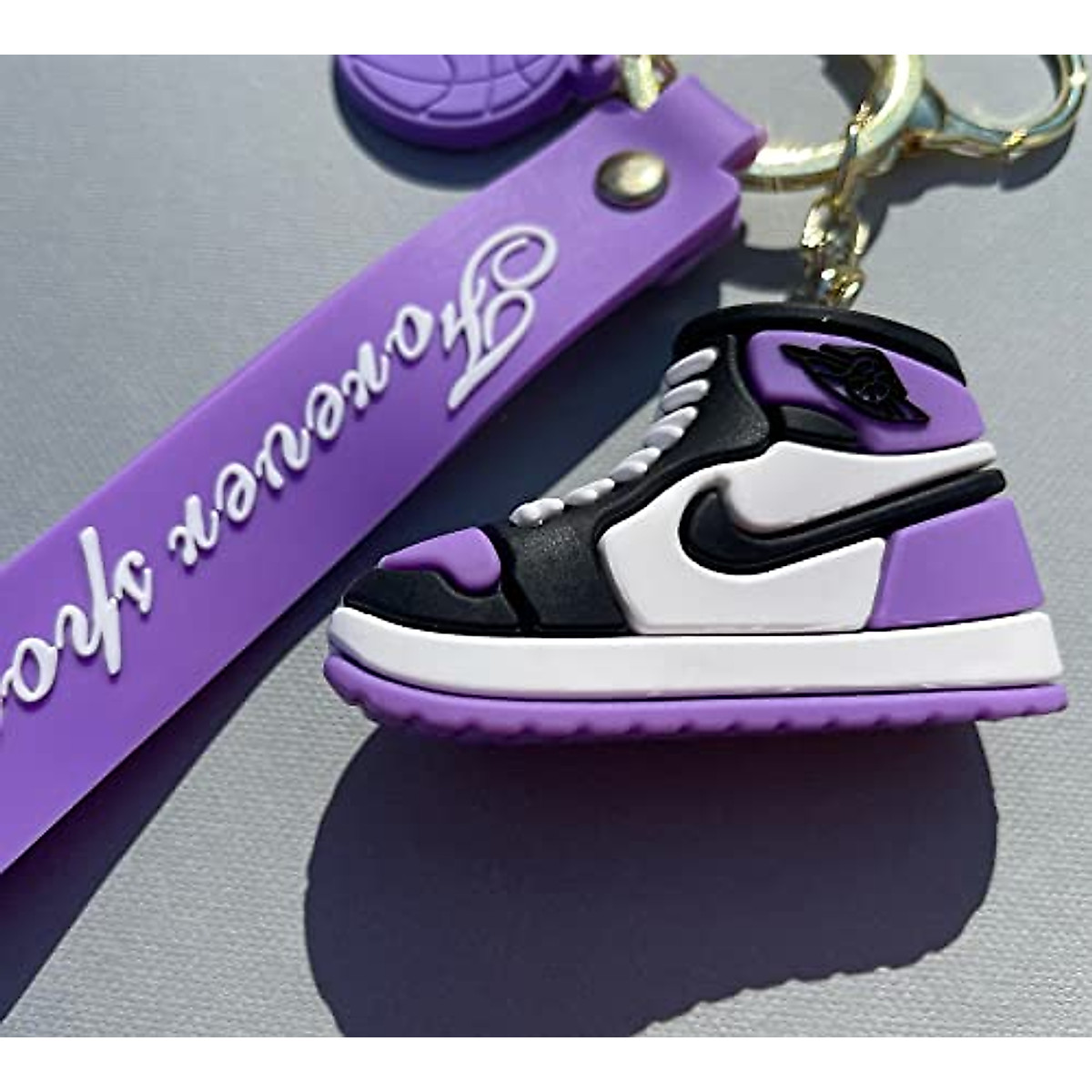 Sneaker Keychain, 3D Mini Basketball Shoe Keychains for Men Women Kids, Fashion Sports Keychains Gift for Sports Fan (KC-015-PURPLE)
