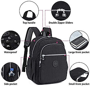 Small Nylon Backpack Mini Casual Lightweight Daypack Backpacks for Women and Girls (Black)