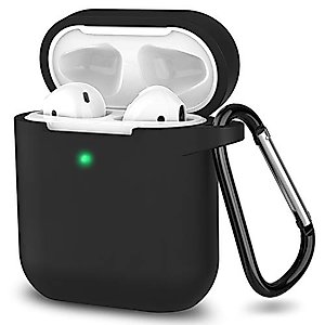 AirPods Case, Full Protective Silicone AirPods Accessories Cover Compatible with Apple AirPods 1&2 Wireless and Wired Charging Case(Front LED Visible),Black