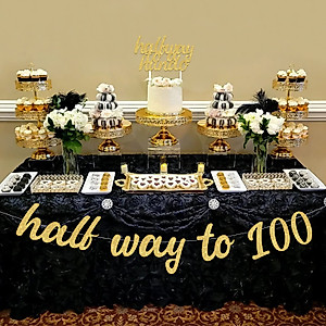 Funny 50th Birthday Decorations for Men Women, Half Way To 100 Banner Cake Topper Gold Fifty Birthday Party Supplies for Him or Her