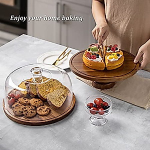 ANBOXIT Cake Stand with Dome Lid, Acacia Wood Cake Plate with Cover, Wooden Cake Display Stand with Acrylic Dome - Footed