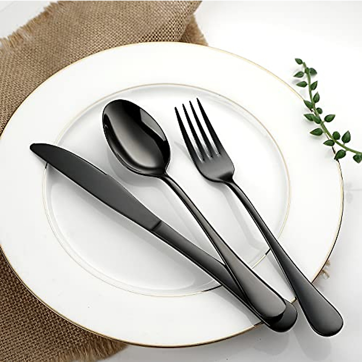 Black Silverware Set, 30-Piece Stainless Steel Flatware Set for 6, Cutlery Utensils Set Include Knives/Forks/Spoons Service for 6, Mirror Polished and Dishwasher Safe
