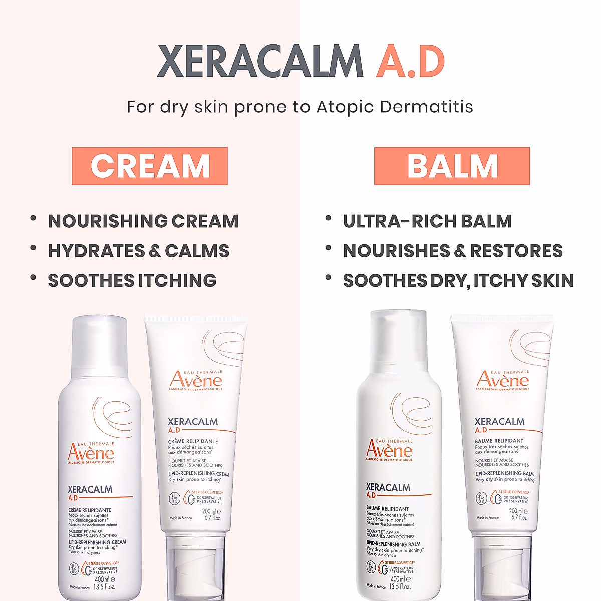 Avene XeraCalm A.D Lipid-Replenishing Cream, Atopic Dermatitis, Eczema-Prone, No Preservatives, Fragrance-Free, 6.7 Oz