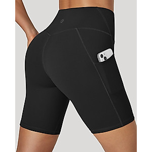 IUGA Biker Shorts Women Tummy Control 8" Workout Gym High Waisted Running Yoga Compression Spandex Shorts Women with Pockets Black