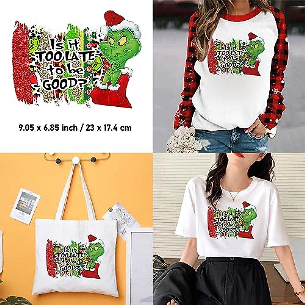 Christmas Heat Transfer Vinyl 3 Sheets Iron on Stickers Winter Xmas Heat Transfer Vinyl Design Iron on Decals for T Shirts Clothes Pillow Hoodie DIY Iron on Patches