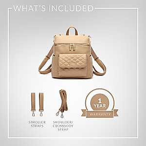 Petit Monaco Diaper Bag Backpack by Luli Bebe - Designer Modern Vegan Leather Diaper Bag Backpack with Gender Neutral Design, Cute Mini Diaper Bag Backpack (Latte Brown)