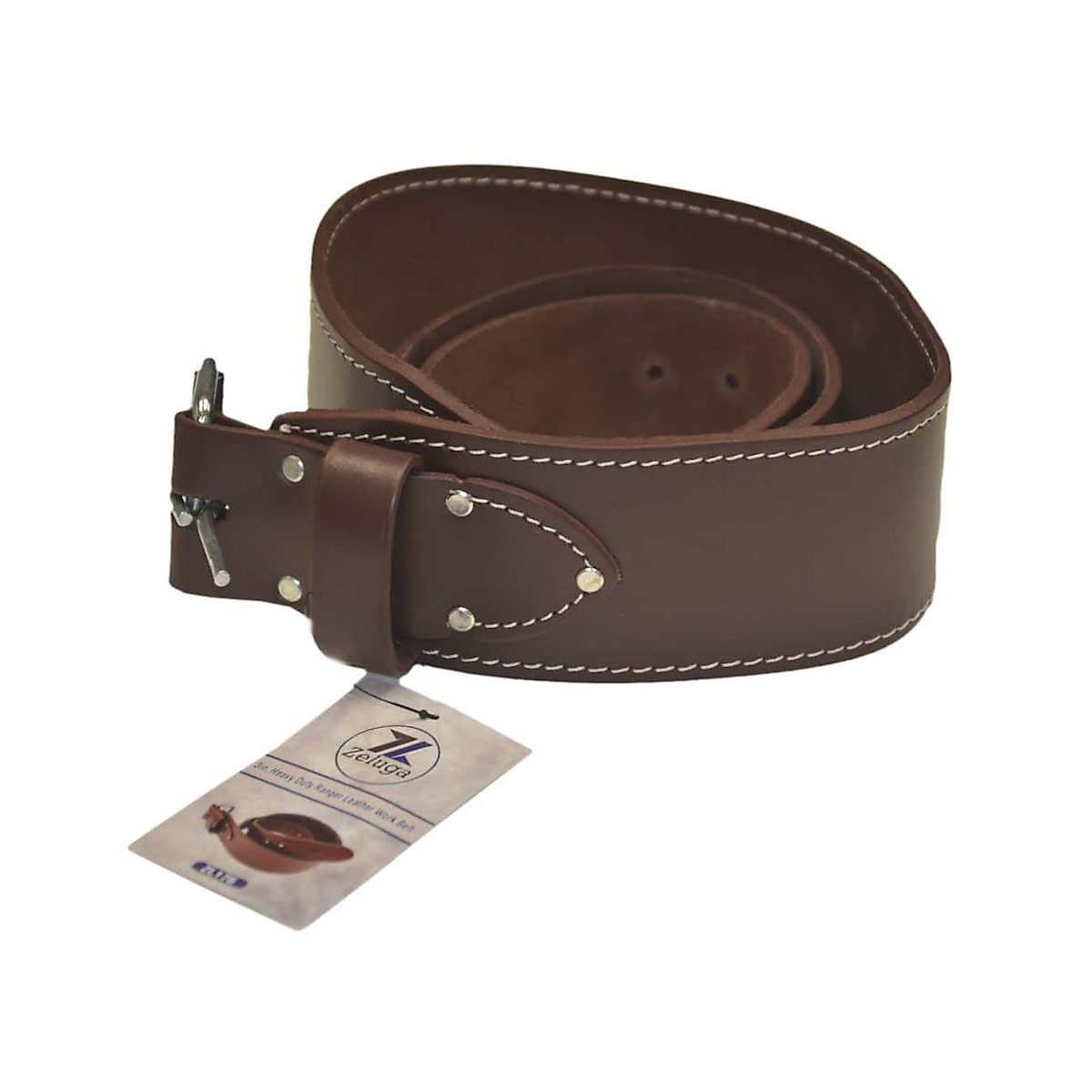 Zeluga 20-176 3in. Heavy Duty Ranger Style Leather Work Belt, Brown