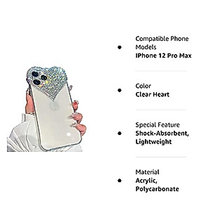 Clear Glitter Case Compatible with iPhone 12 Pro Max, 3D Heart Design Phone Cover with Girly Bling Diamond Rhinestone Sparkle Loving Hearts Slim Fit Soft Shockproof Protective Case for Women Girls