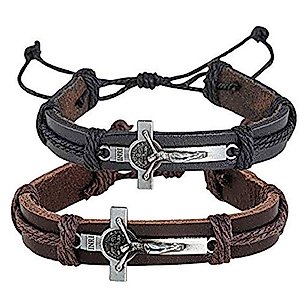Christian Brands St Benedict Medal Crucifix Leather Bracelet, Set of 2