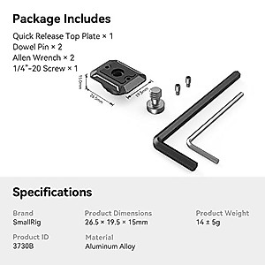 SmallRig Quick Release Plate with 1/4" Screw, HawkLock Quick Release Top Plate for Stabilizer, Action Camera, Monitor, LED Light, QR Top Plate for SmallRig HawkLock Quick Release System - 3730B