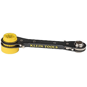 Klein Tools KT155T 6-In-1 Lineman's Ratcheting Wrench with Bolt Through Design and Bright Yellow Socket