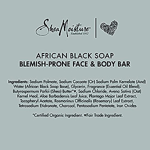SheaMoisture Face and Body Bar for Oily, Blemish-Prone Skin African Black Soap Paraben Free, facial cleanser, 3.5 Ounce (Pack of 4)