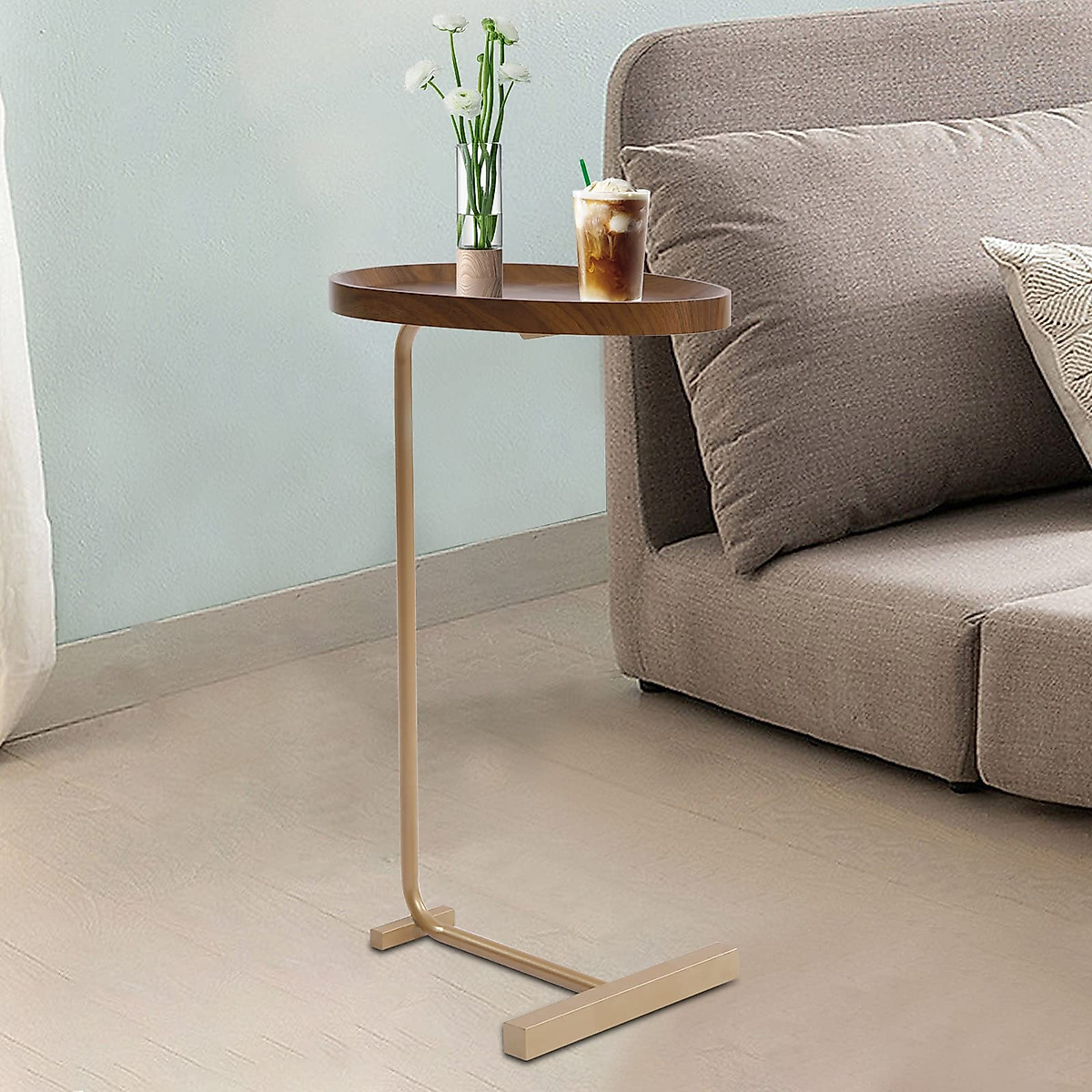 Small Side Table, C Shaped End Table, Wooden Coffee Table, Eating Couch Tables, Modern C Shaped Side End Table for for Living Room, Bedroom, Small Space