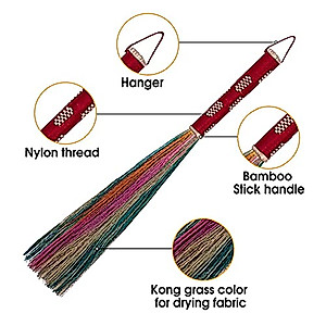 14 inch 0verall Length of Colorful Dusting Brushes Grass Broom Bamboo Embroidered Woven Nylon Thread Handle for Sweeping Dirt, Dust, Debris Ceiling Wall, Cabinet