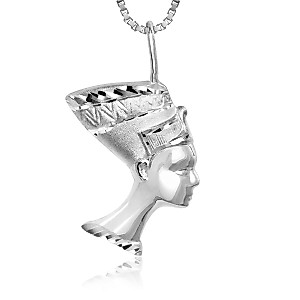 Honolulu Jewelry Company Sterling Silver Ancient Egyptian Queen Nefertiti Necklace Pendant with 18" Box Chain