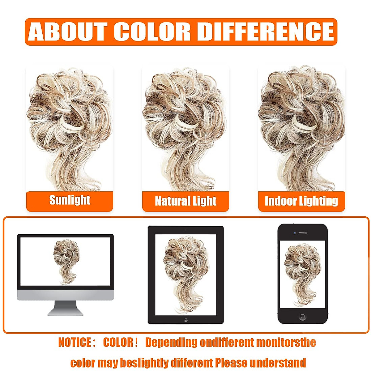 Messy Bun Hair Piece,Qunlinta Long Wavy Tousled Updo Hair Bun Extensions Wavy Hair Wrap Ponytail Hairpieces Hair Scrunchies with Elastic Hair Band for Women Girls -Light Brown